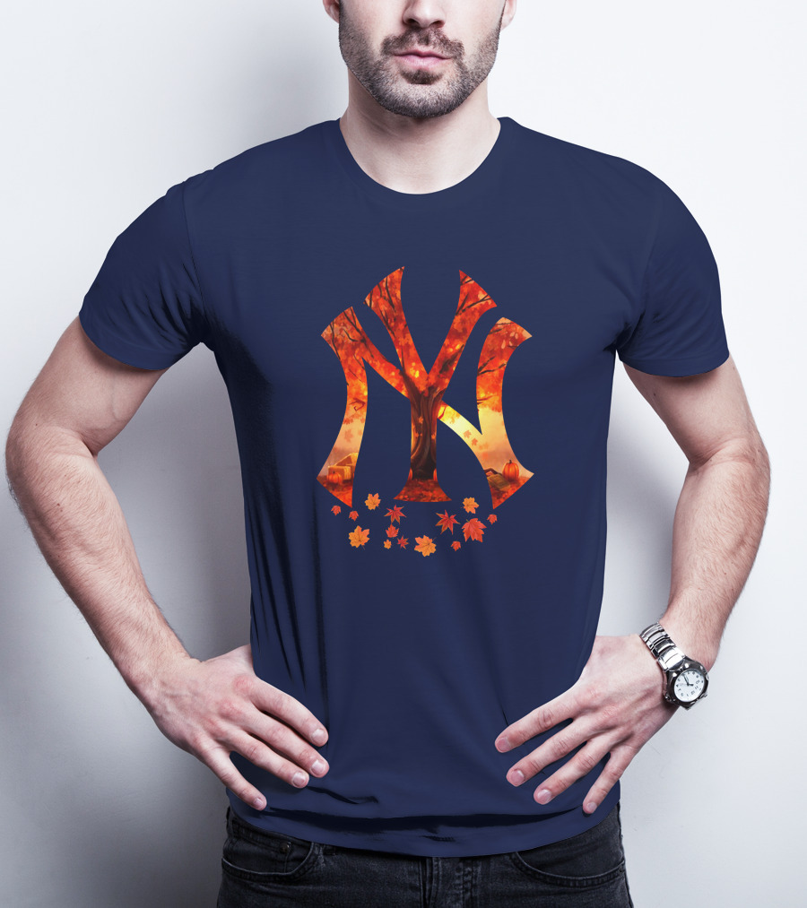 New York Yankees Autumn Fall Leaves Tree Pumpkin T-Shirt