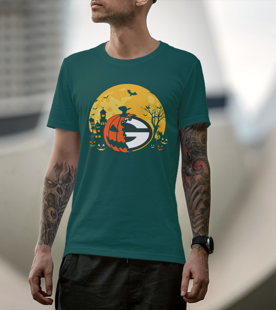 Halloween Green Bay Packers Pumpkin Moon Night Scene T-Shirt