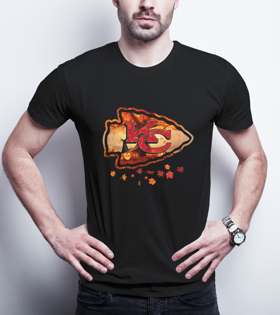Kc Autumn Pumpkin Witch Hat Leaf Cascade T-Shirt