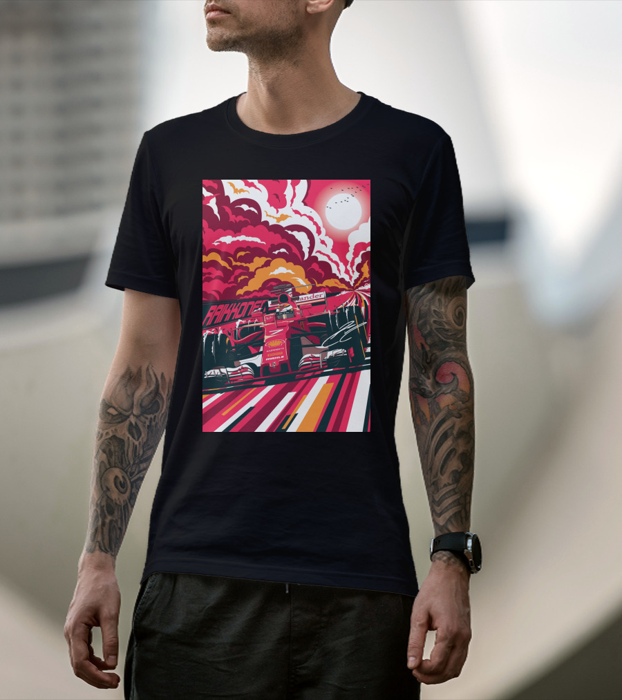 Raikkonen Formula 1 Racing Ferrari F1 Car Sunset Scene T-Shirt