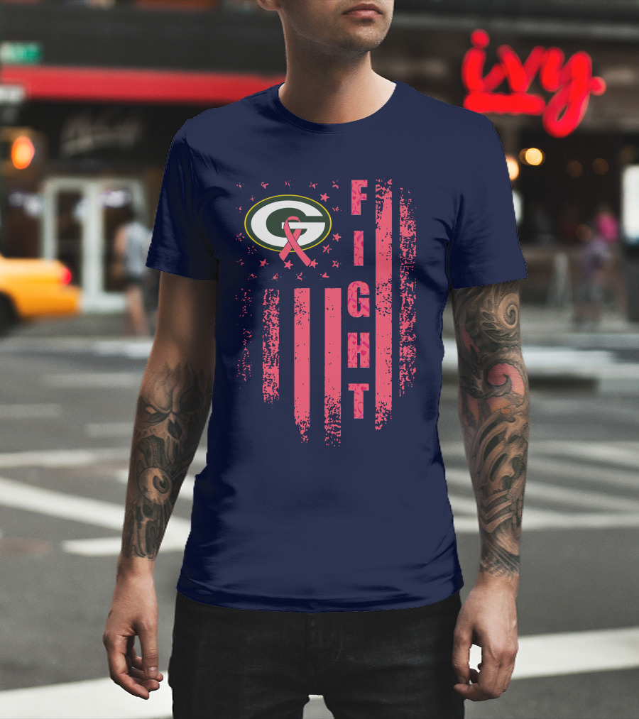 FIGHT Greenbay Pink Ribbon G Logo Stripes T-Shirt