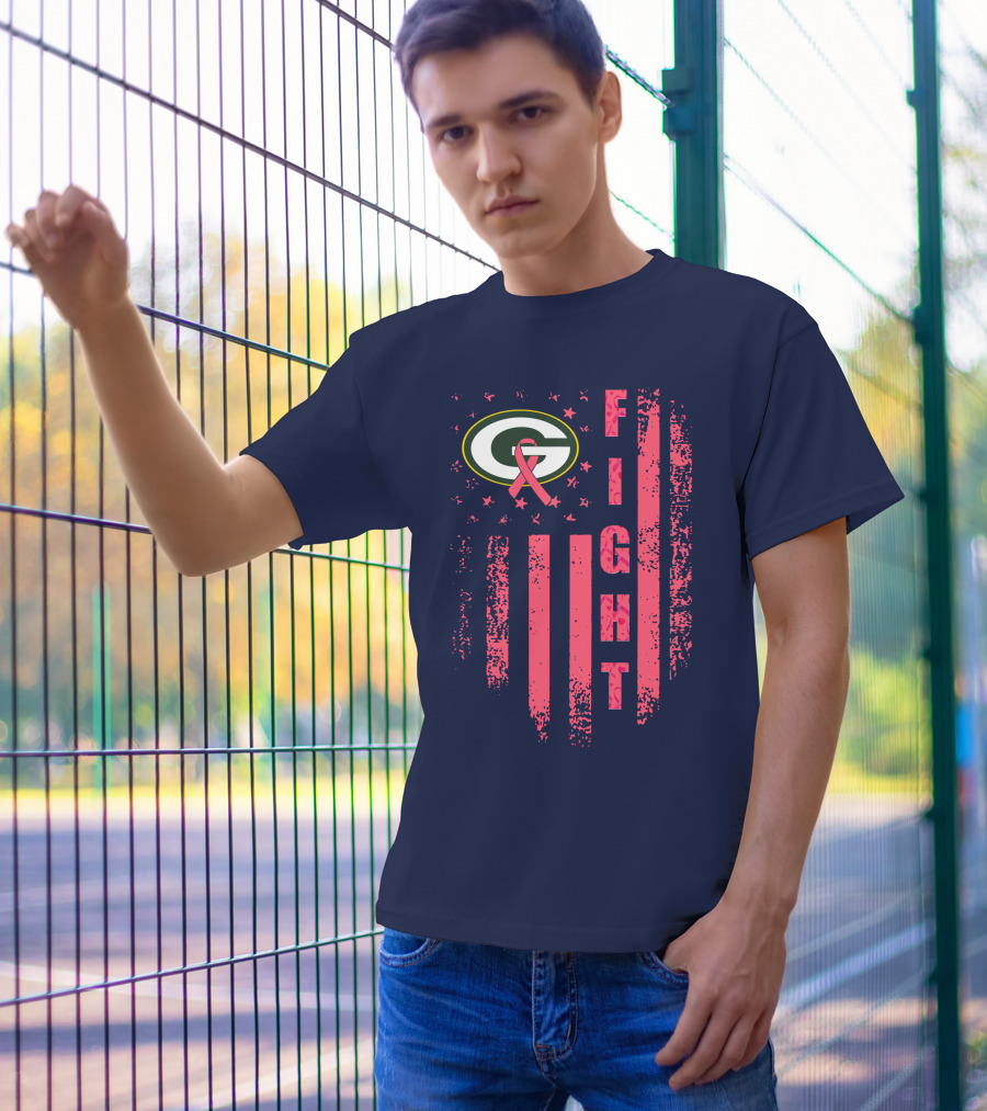 FIGHT Greenbay Pink Ribbon G Logo Stripes T-Shirt
