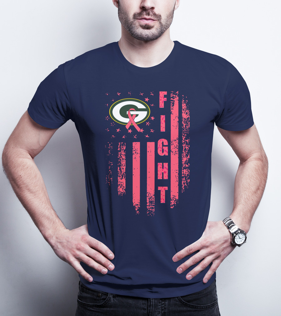 FIGHT Greenbay Pink Ribbon G Logo Stripes T-Shirt