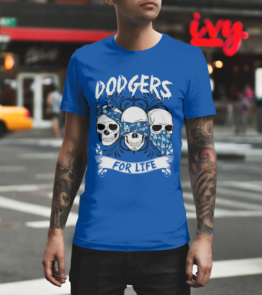 Dodgers For Life La Skulls Bandana T-Shirt