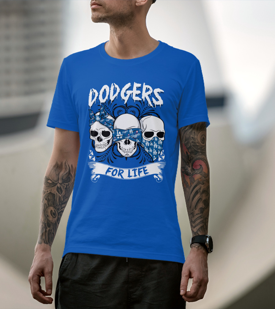 Dodgers For Life La Skulls Bandana T-Shirt