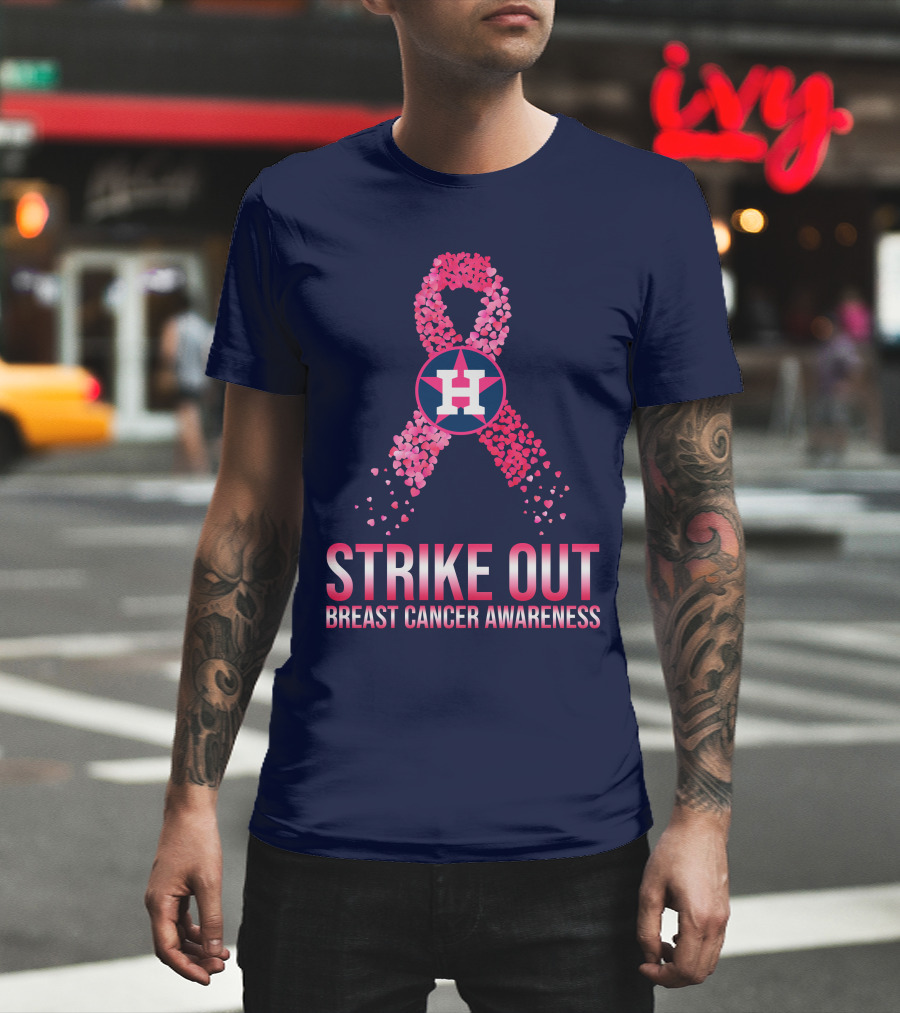 Strike Out Breast Cancer Awareness H Logo Pink Ribbon T-Shirt