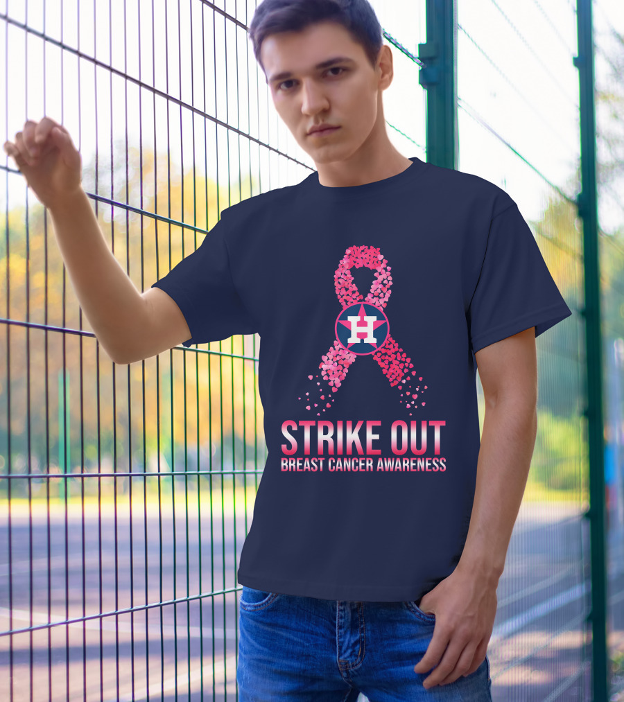 Strike Out Breast Cancer Awareness H Logo Pink Ribbon T-Shirt
