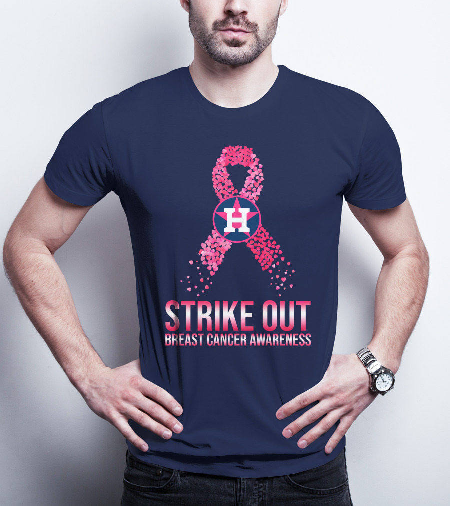Strike Out Breast Cancer Awareness H Logo Pink Ribbon T-Shirt