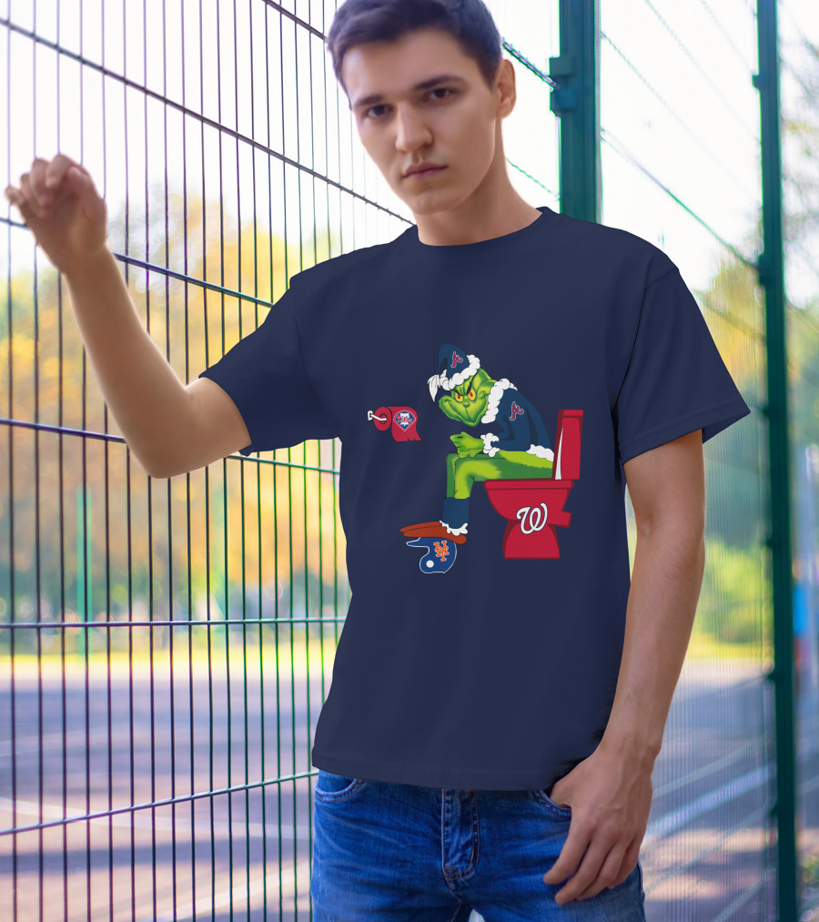 Atlanta Braves Grinch With New York Mets And Washington Nationals Logos T-Shirt