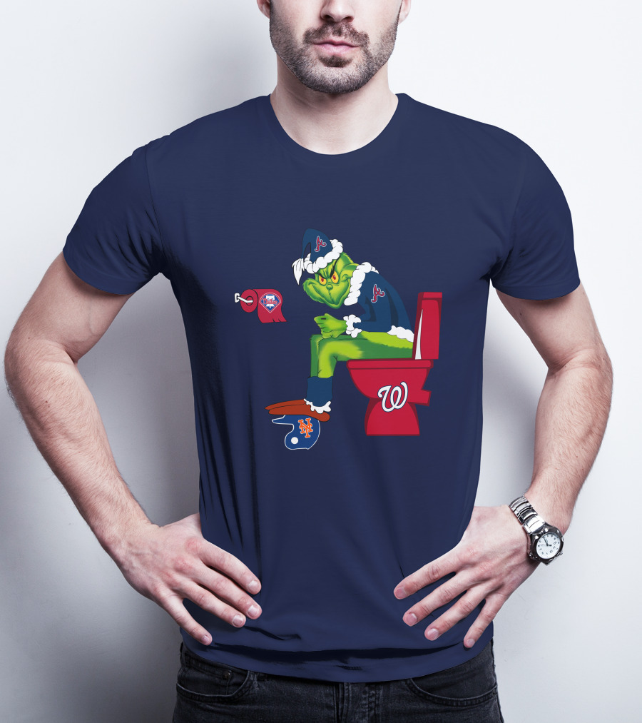 Atlanta Braves Grinch With New York Mets And Washington Nationals Logos T-Shirt