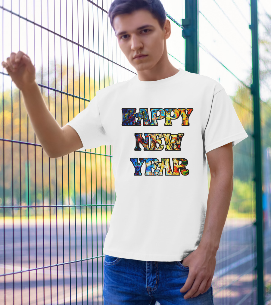 HAPPY NEW YEAR Colorful Abstract Marble T-Shirt