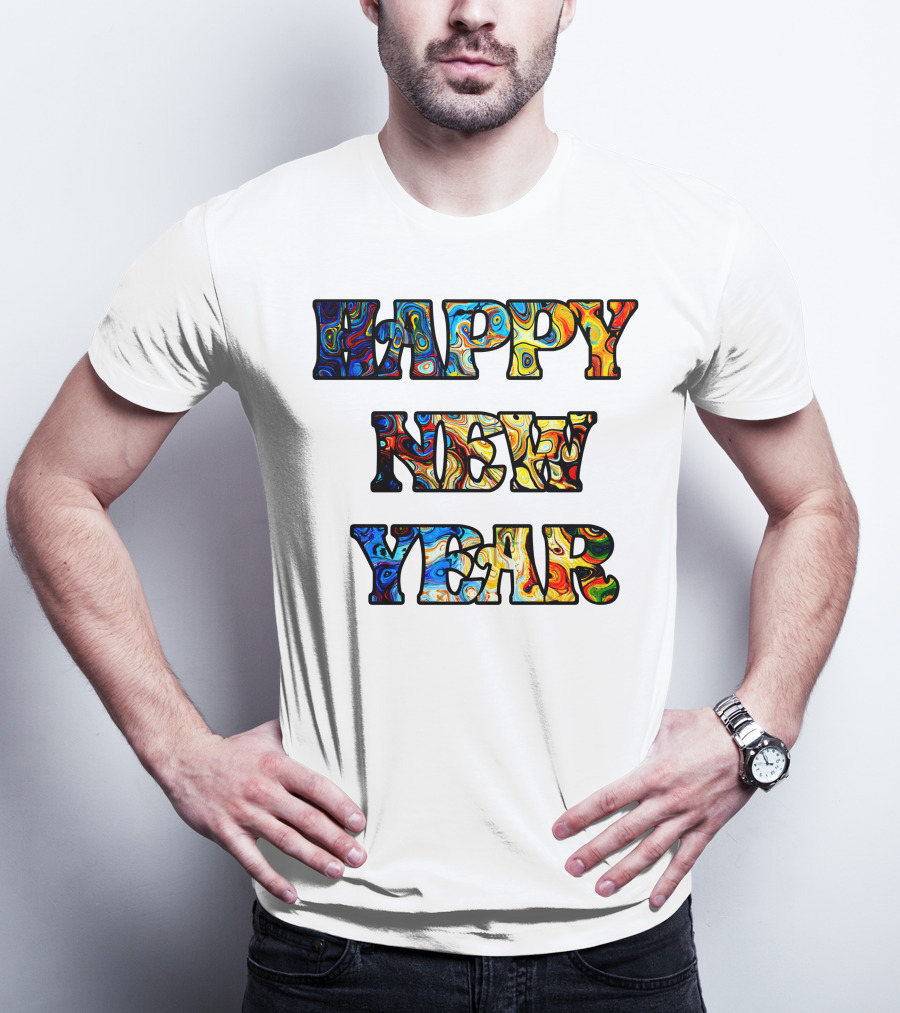 HAPPY NEW YEAR Colorful Abstract Marble T-Shirt