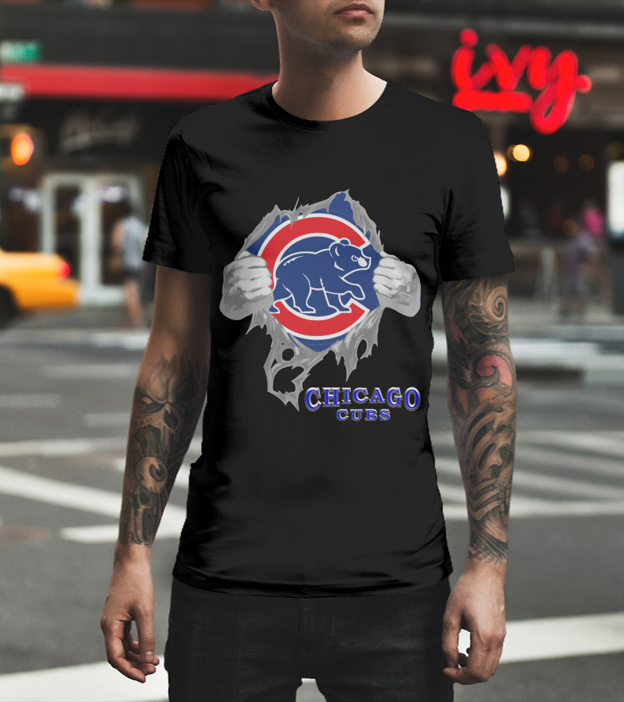Chicago Cubs Logo Burst With Bear And Hands T-Shirt