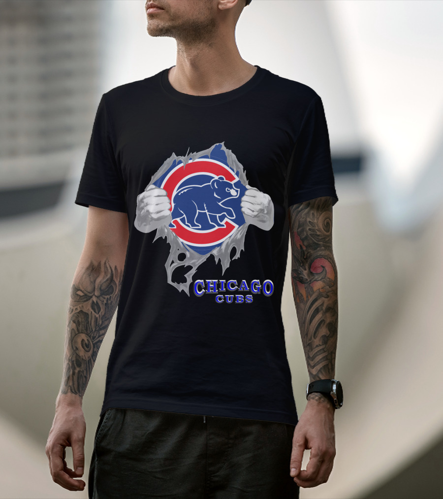 Chicago Cubs Logo Burst With Bear And Hands T-Shirt