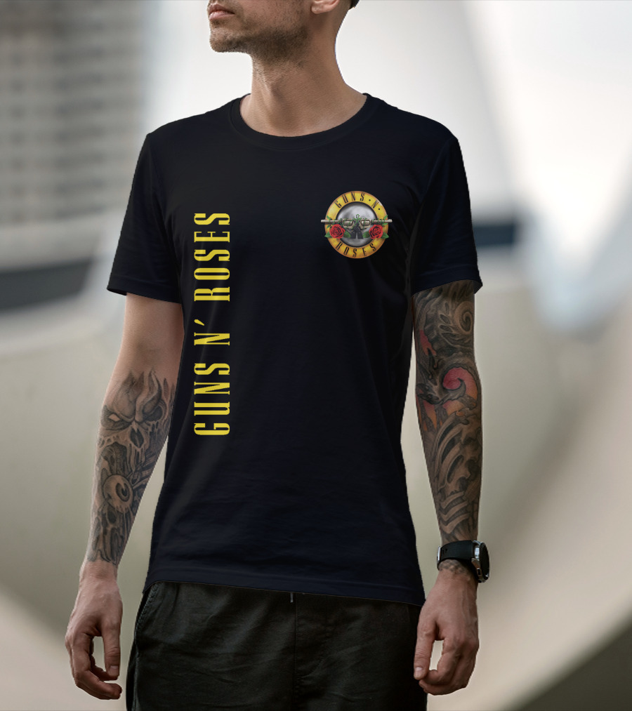 Guns N' Roses Classic Logo With Revolver And Roses In Yellow T-Shirt