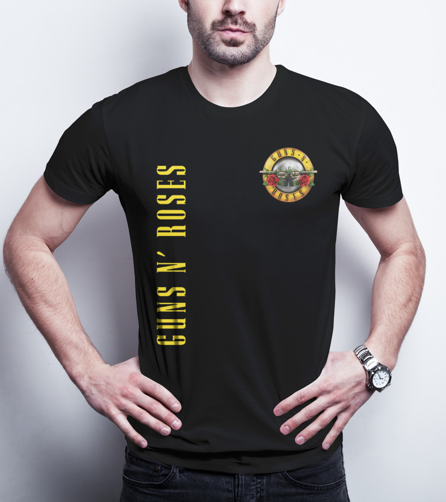 Guns N' Roses Classic Logo With Revolver And Roses In Yellow T-Shirt
