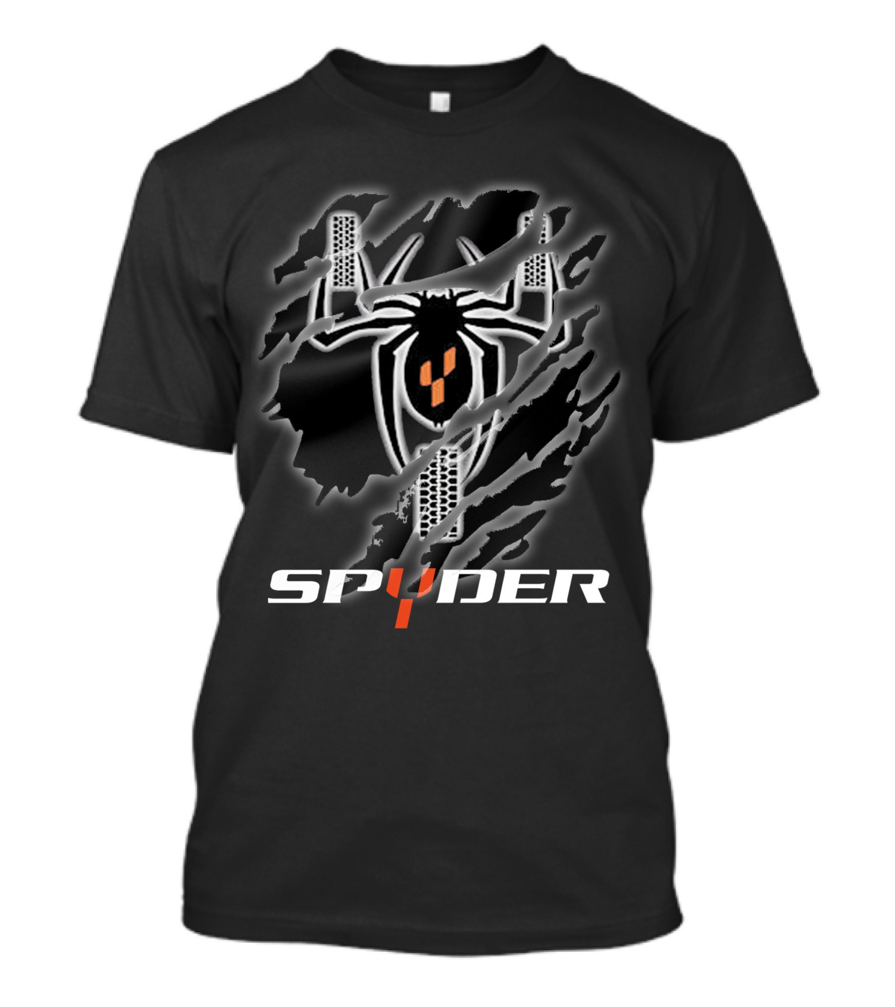 Spyder Logo With Black And Orange Checkerboard Spider And Tread T-Shirt