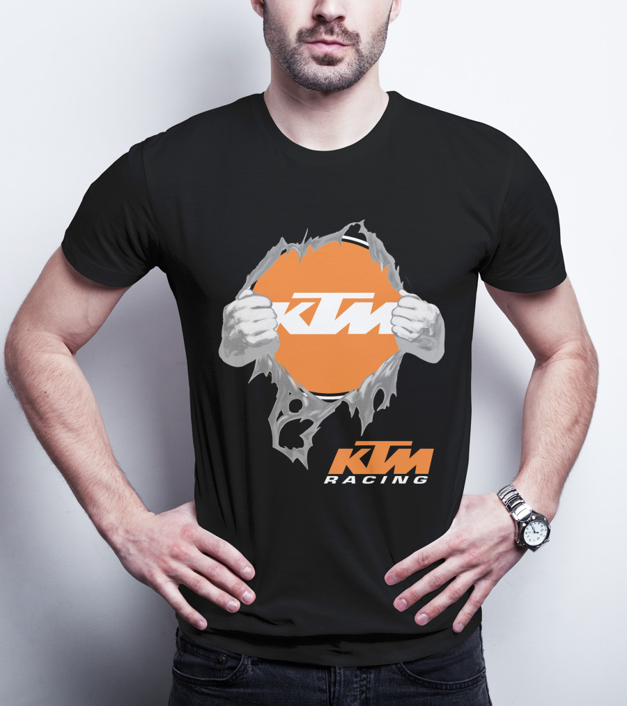 Ktm Racing Logo With Hands Ripping Through Orange T-Shirt