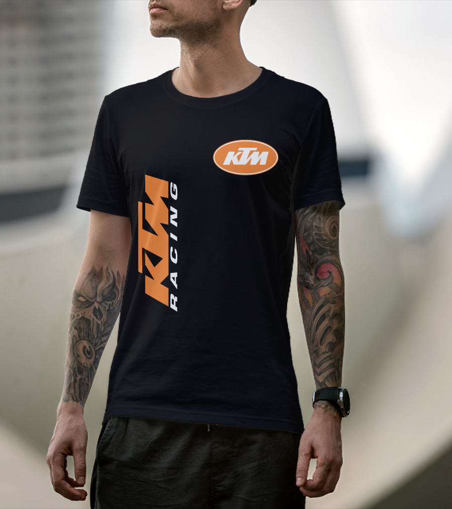 Ktm Racing Logo And Badge On Black T-Shirt