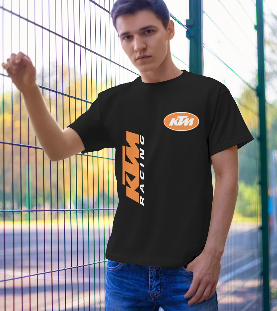 Ktm Racing Logo And Badge On Black T-Shirt