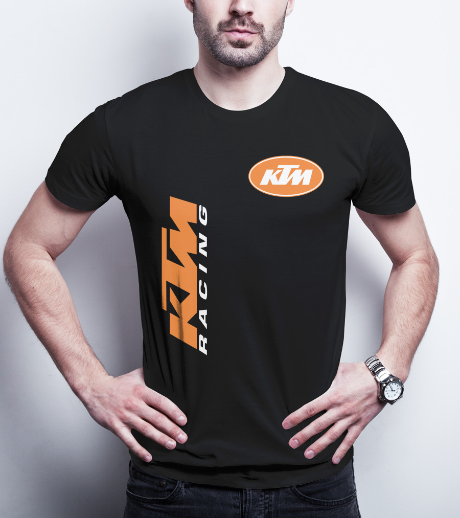 Ktm Racing Logo And Badge On Black T-Shirt
