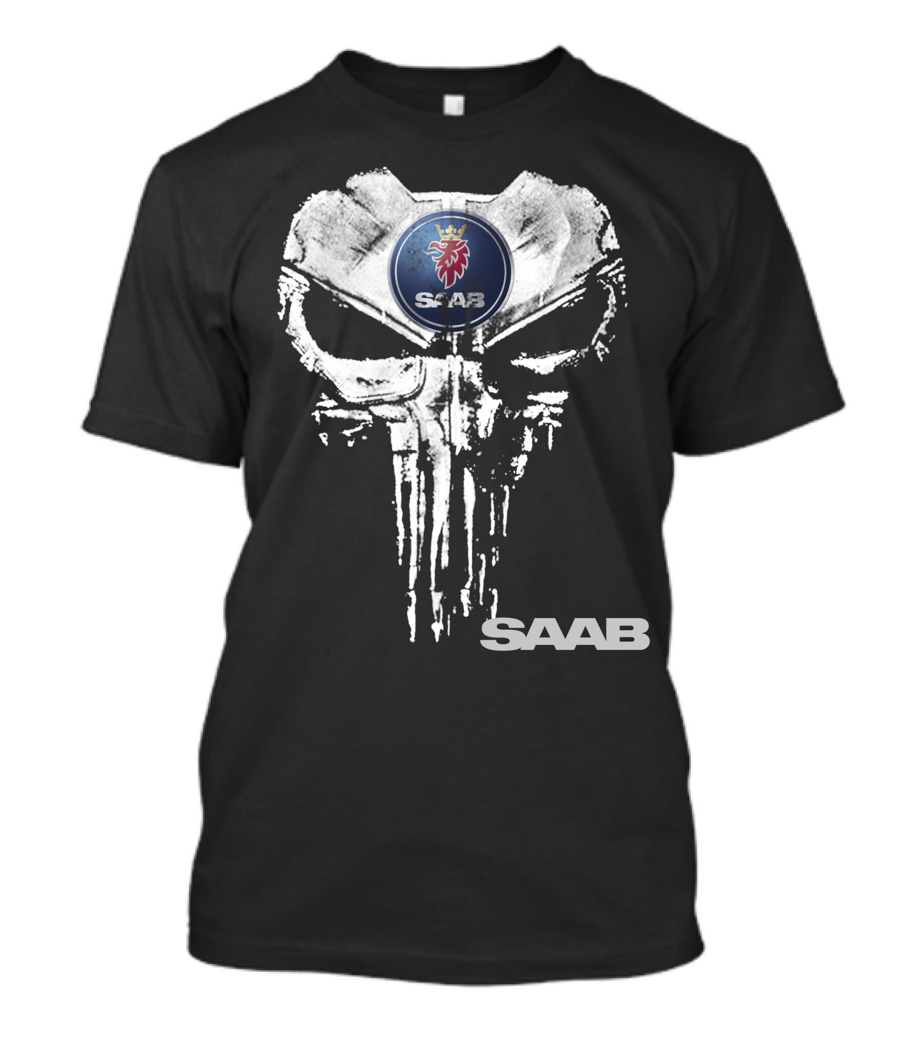 Saab Logo With Punisher Skull Motif T-Shirt