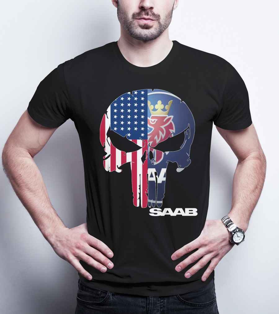 Saab American Flag Punisher Skull T-Shirt