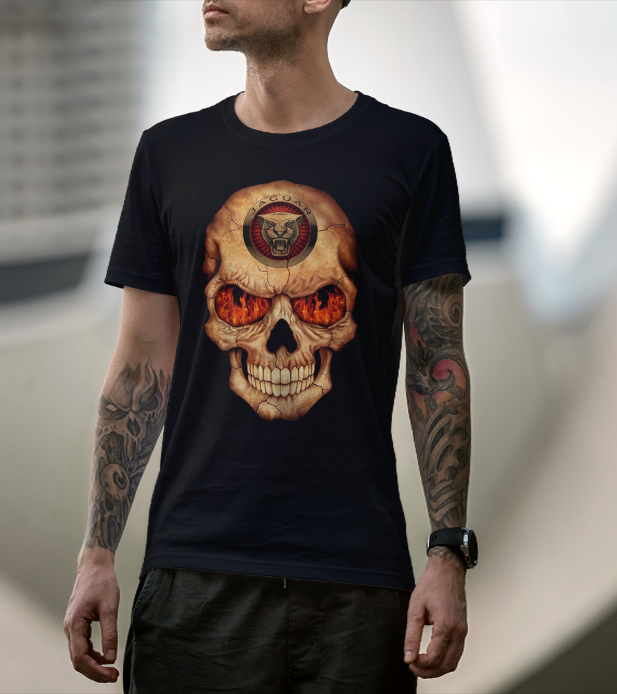 Jaguar Skull With Flaming Eyes T-Shirt