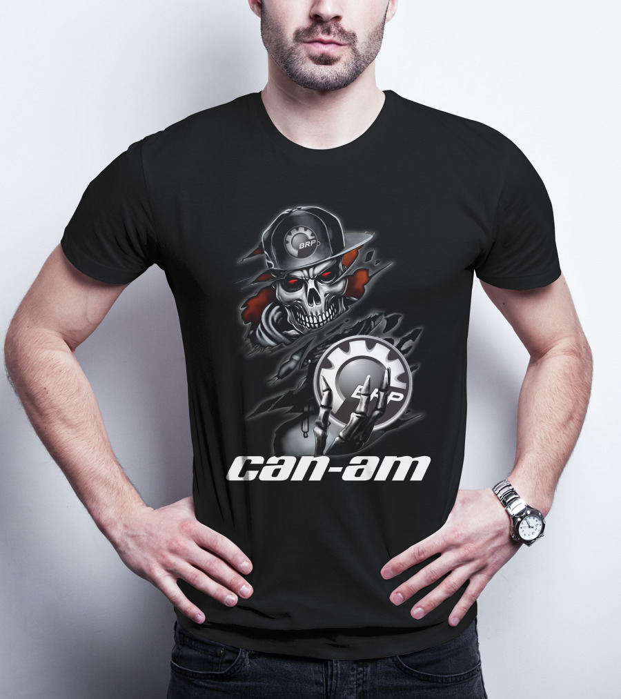 Can Am Skull BRP Logo Skeleton Holding Gear T-Shirt