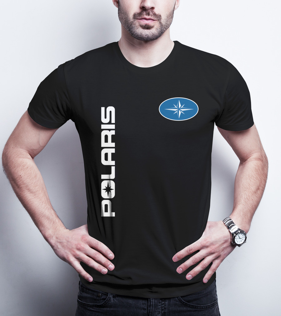 Polaris Star Logo Vertical Text Blue Oval Symbol T-Shirt