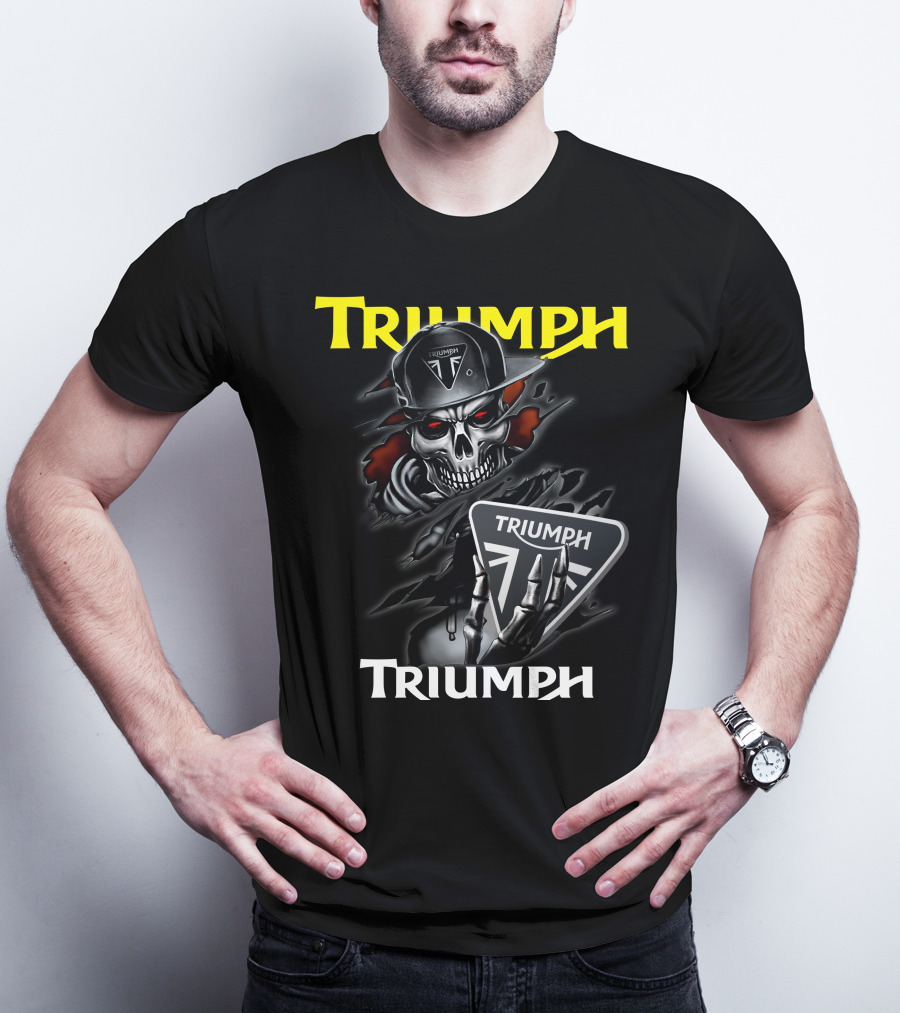 Triumph Skull Holding Logo Helmet Skeleton T-Shirt