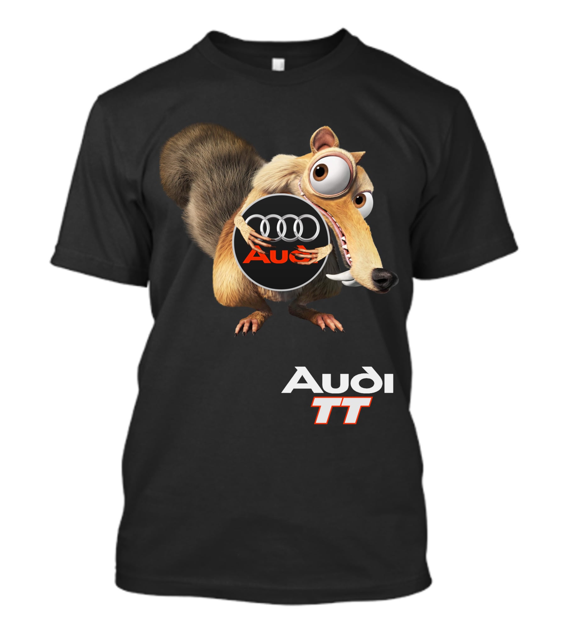 Audi Tt Ice Age Scrat Character Holding Audi Rings T-Shirt