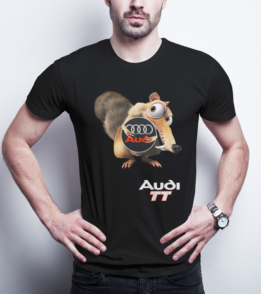 Audi Tt Ice Age Scrat Character Holding Audi Rings T-Shirt