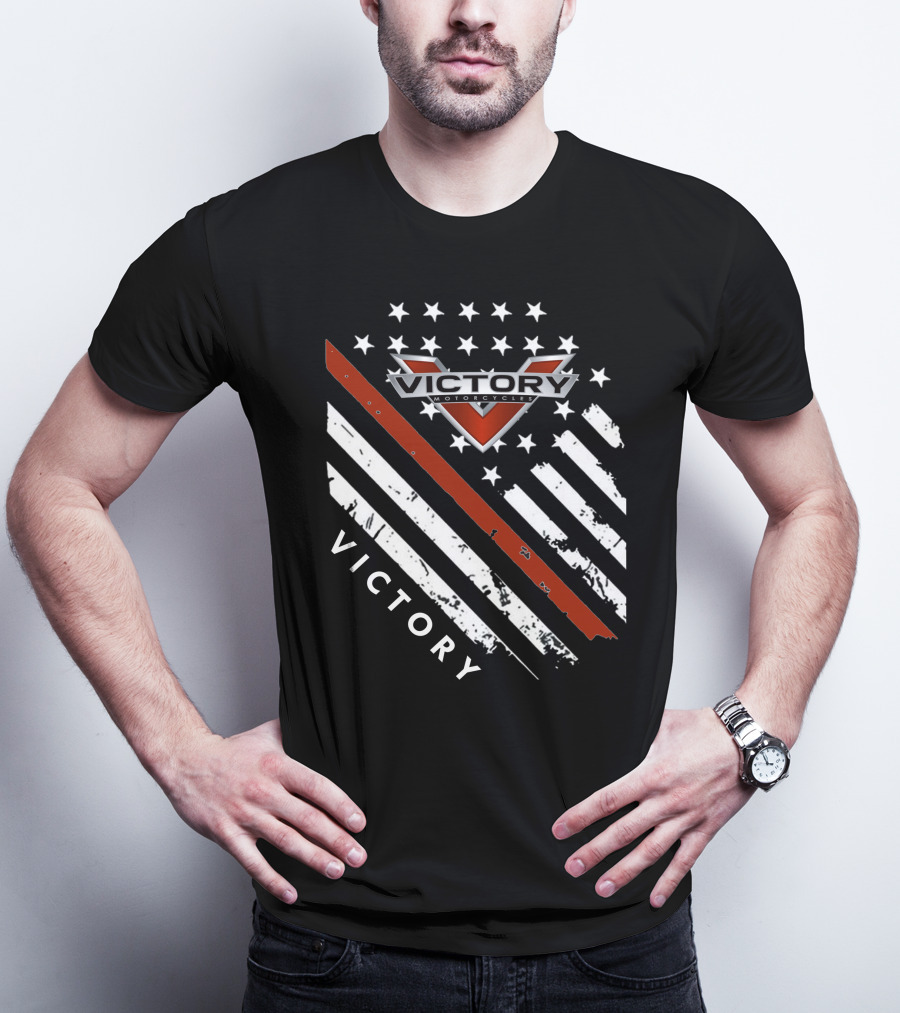 Victory Motorcycles American Flag V Badge Stars Stripes T-Shirt