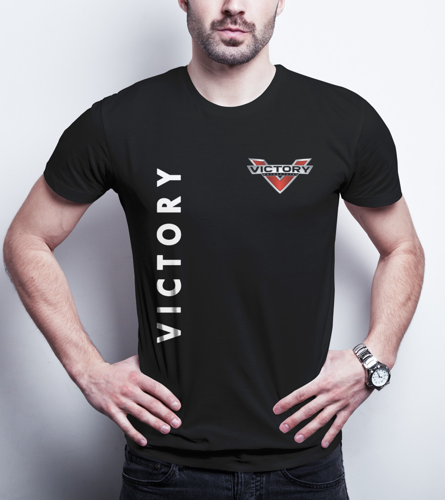 Victory Motorcycles Logo And Vertical Text Layout T-Shirt