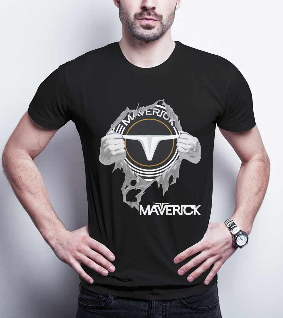 Maverick Logo With Hands Ripping Open T-Shirt