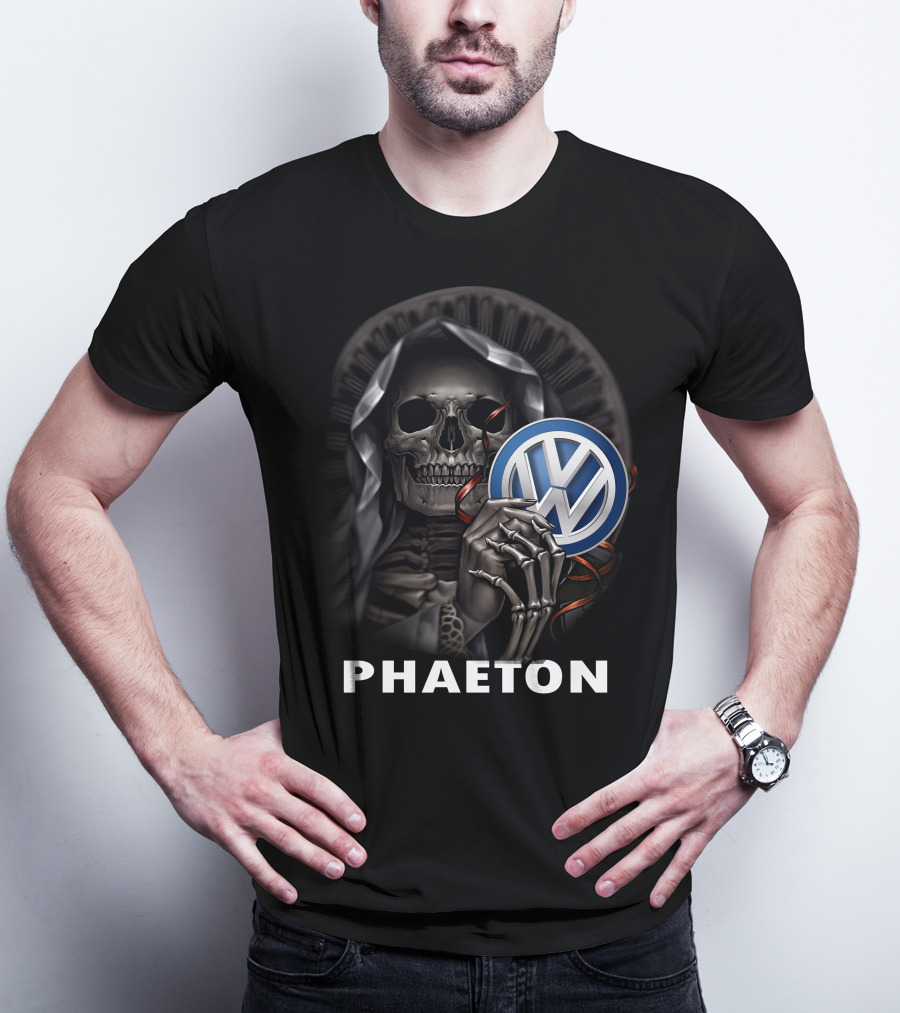 Volkswagen Phaeton Grim Reaper Skull Holding Vw Badge T-Shirt