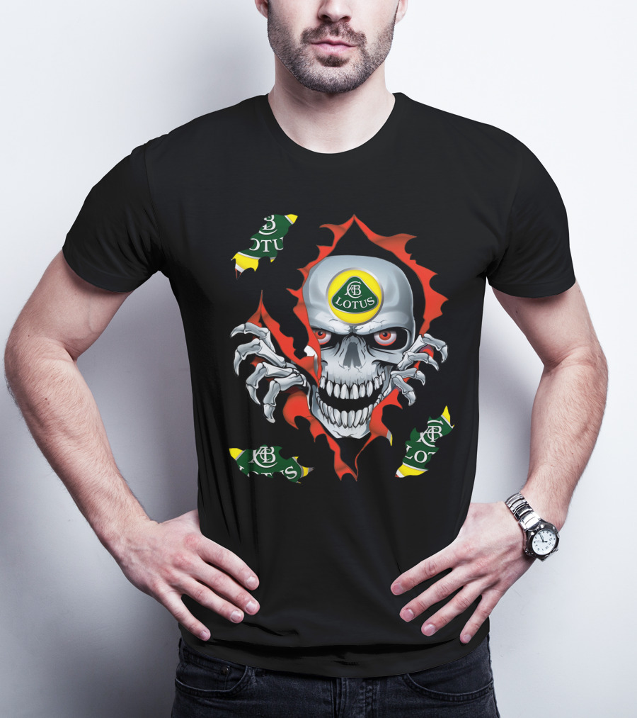 Lotus Skull With Racing Logo And Fiery T-Shirt