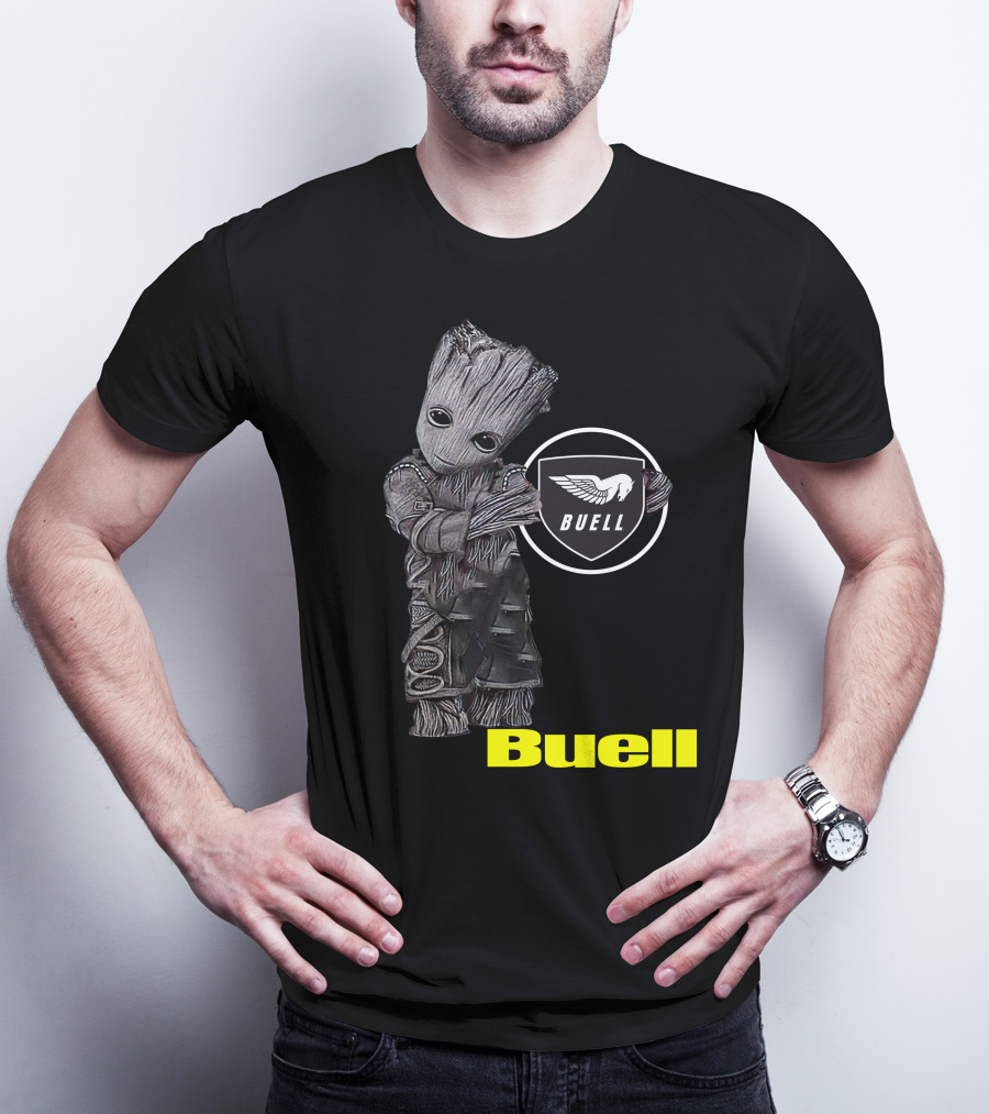 Buell Motorcycle Logo With Groot Character T-Shirt