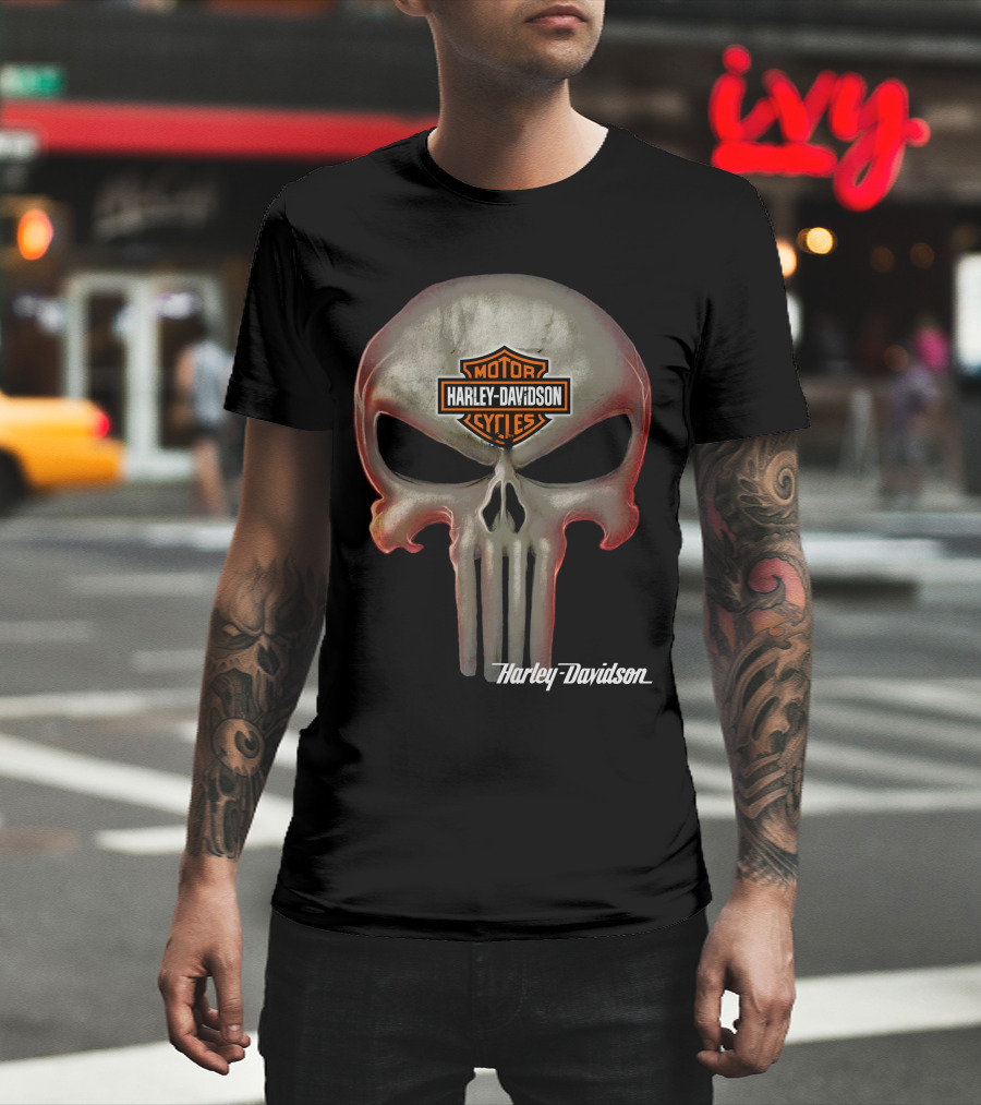 Punisher Skull Harley Davidson Motorcycles T-Shirt