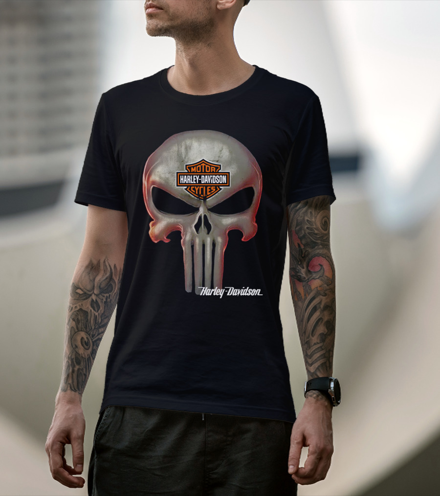 Punisher Skull Harley Davidson Motorcycles T-Shirt