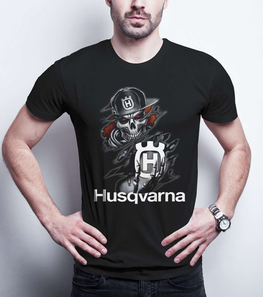 Husqvarna Skull With Cap And Logo T-Shirt