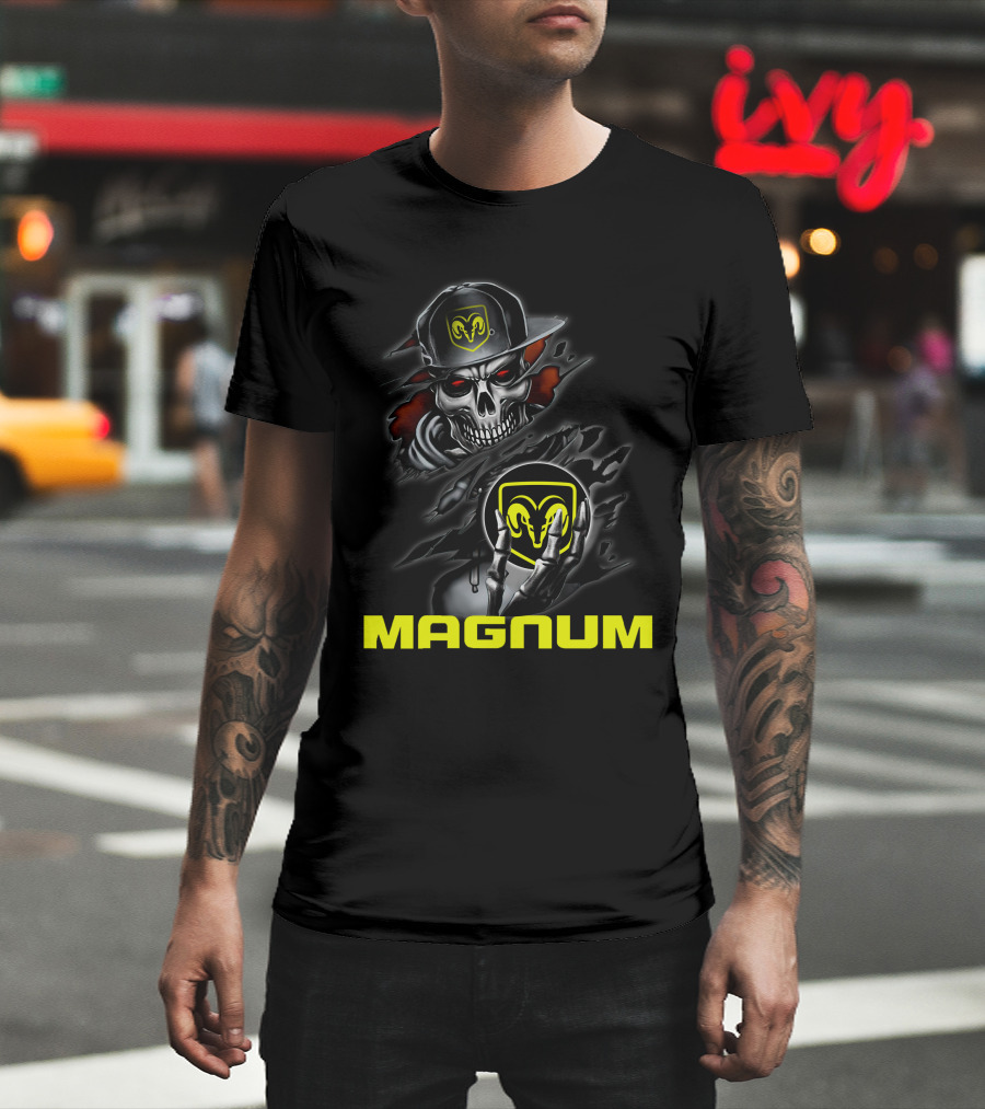 Magnum Skeleton Skull With Ram Logo מהמם T-Shirt