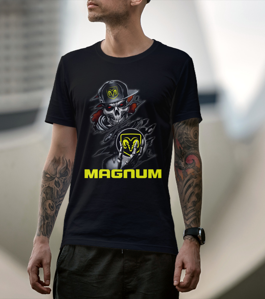 Magnum Skeleton Skull With Ram Logo מהמם T-Shirt
