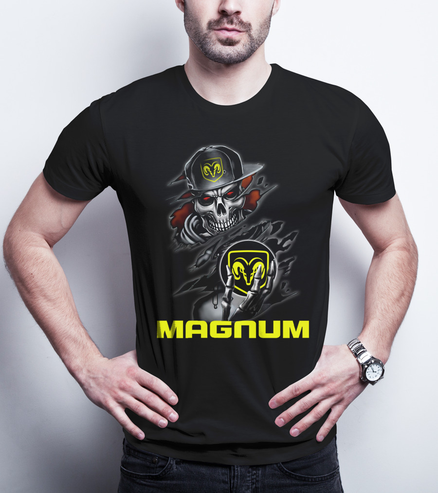 Magnum Skeleton Skull With Ram Logo מהמם T-Shirt