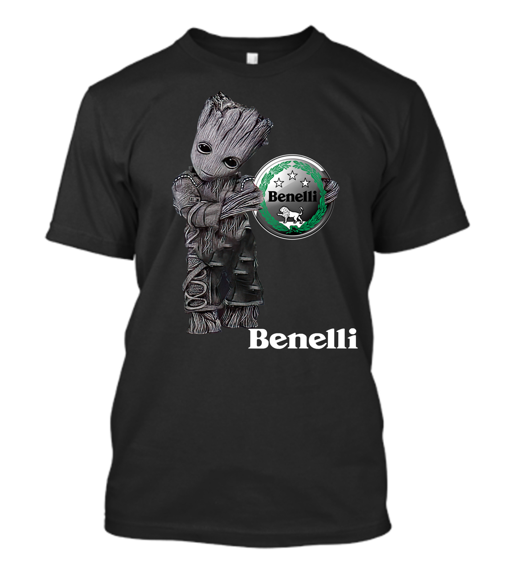 Benelli Logo With Tree-Like Character Holding T-Shirt