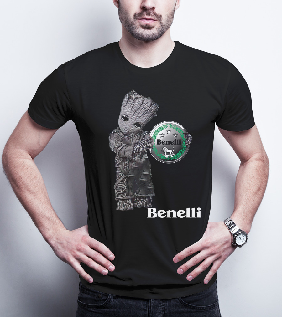 Benelli Logo With Tree-Like Character Holding T-Shirt