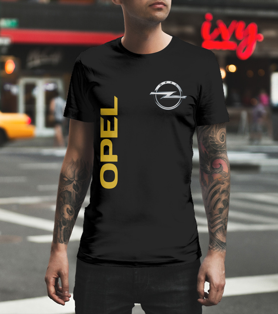 Opel Logo Vertical Text With Silver T-Shirt