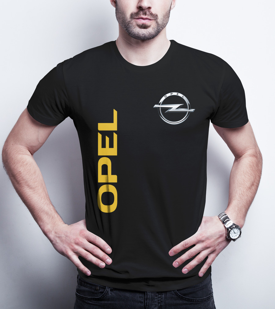 Opel Logo Vertical Text With Silver T-Shirt