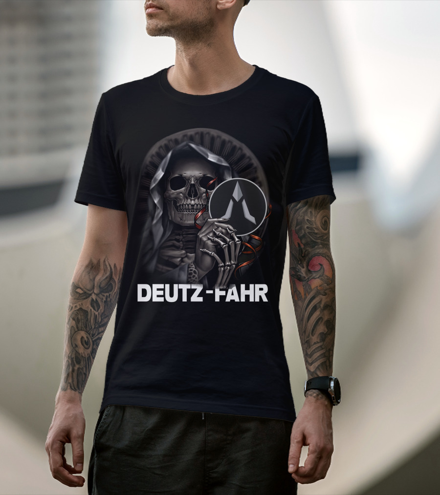 Deutz Fahr Grim Reaper Skeleton Cloaked Holding T-Shirt